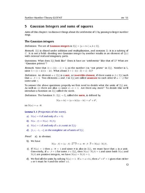Gaussian Integers And Sums Of Squares Pdf Numbers Ring Theory