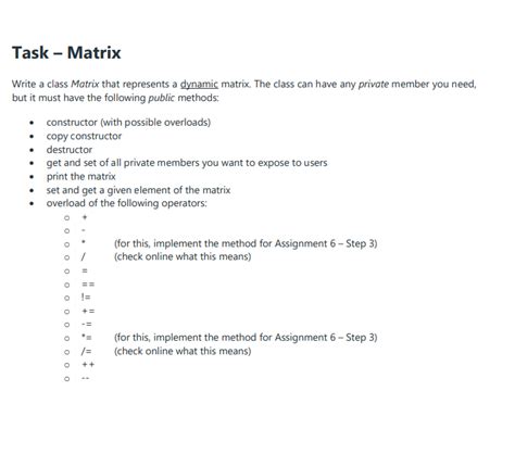 Solved Task Matrix Write A Class Matrix That Represents A