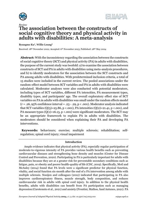 Pdf The Association Between The Constructs Of Social Cognitive Theory And Physical Activity In
