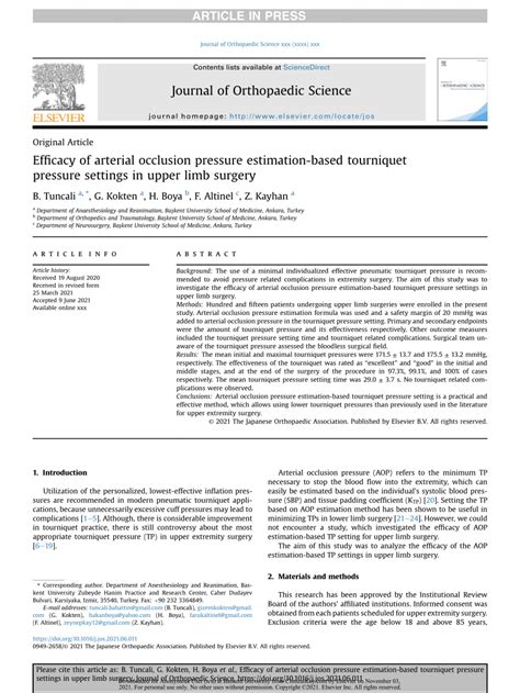 Pdf Efficacy Of Arterial Occlusion Pressure Estimation Based