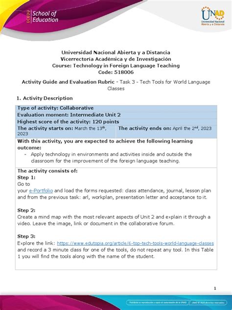 Activity Guide And Evaluation Rubric Unit 2 Task 3 Tech Tools For World Language Classes