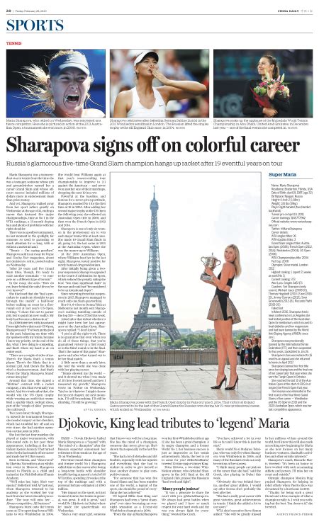 Sharapova Signs Off On Colorful Career Chinadaily Cn