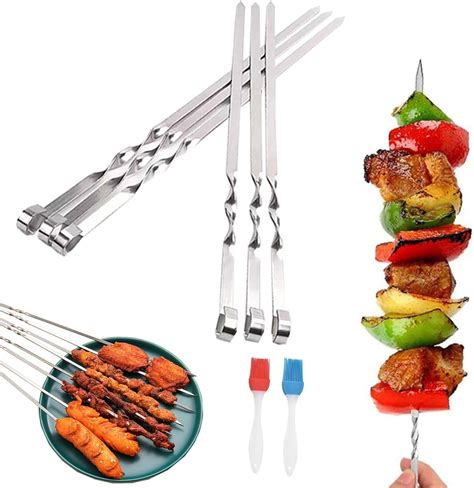 Amebleak 24 Pièces Brochettes De Barbecue En Acier Inoxydable Metal Skewers Brochette Barbecue