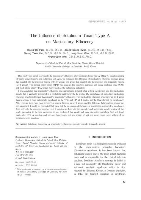 Pdf The Influence Of Botulinum Toxin Type A Masticatory Efficiency