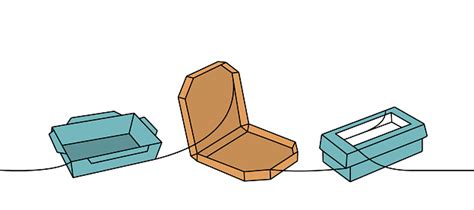 테이크 아웃 골판지 상자 세트 한 줄 색깔의 연속 드로잉 빈 골판지 상자 테이크 아웃 음식을위한 가방 한 줄 다채로운 그림 0