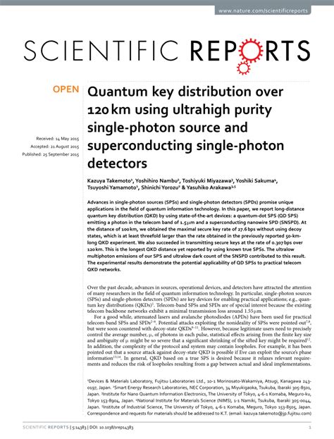 Pdf Quantum Key Distribution Over 120 Km Using Ultrahigh Purity Single Photon Source And