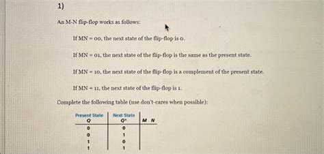 Solved An M N Flip Flop Works As Follows If Mn00 The Next