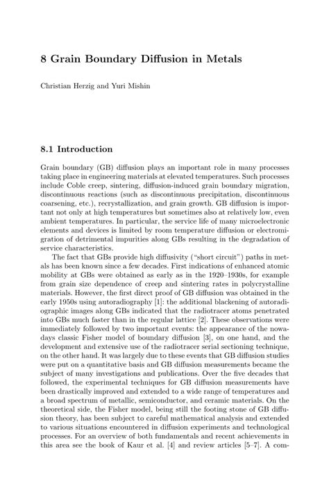 Pdf Grain Boundary Diffusion In Metals