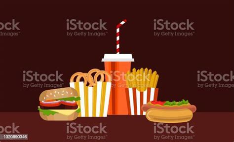 패스트 푸드의 벡터 세트 플랫 스타일로 다채로운 일러스트레이션 프렌치 프라이에 대한 스톡 벡터 아트 및 기타 이미지 프렌치