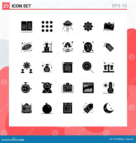 Set Of 25 Vector Solid Glyphs On Grid For Game Gear Space Ship