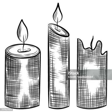 높은 상세 촛불 그리기 잉크와 펜 스타일 흰색 배경에 촛불 벡터 일러스트 레이 션의 그림의 세트 클립 아트 가사 집안일에 대한 스톡 벡터 아트 및 기타 이미지 Istock