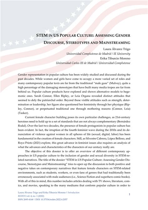 Pdf Introduction Stem In Us Popular Culture Assessing Gender Discourse Stereotypes And