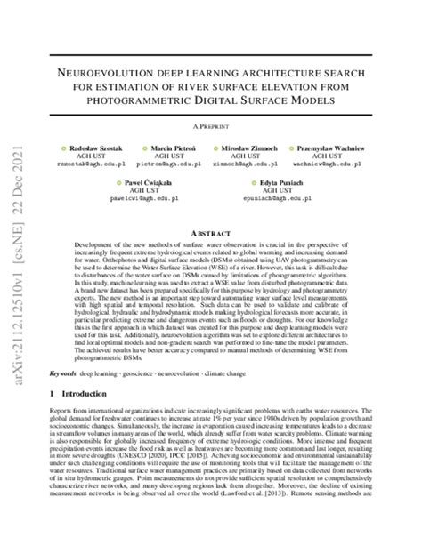Pdf Neuroevolution Deep Learning Architecture Search For Estimation Of River Surface Elevation