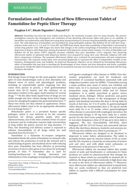 Pdf Formulation And Evaluation Of New Effervescent Tablet Of Famotidine For Peptic Ulcer Therapy