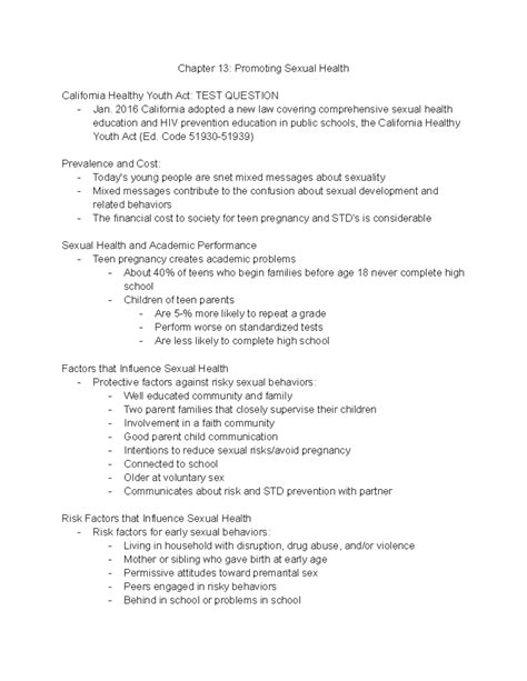 HSC CH Notes Teaching About Sexual Health In The Classroom