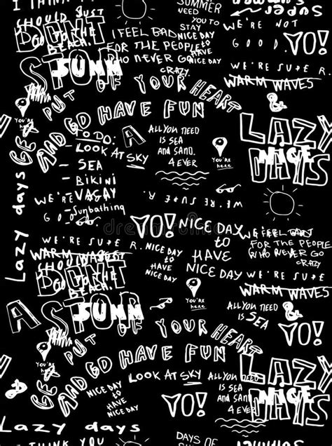 Abstract Seamless Text Pattern Wallpaper Black And White Background With Text Drawing In