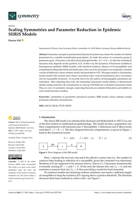 Pdf Scaling Symmetries And Parameter Reduction In Epidemic Sirs Models