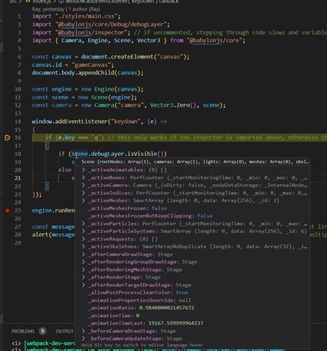 Import Babylonjs Inspector Breaks VSCode Debugging Questions