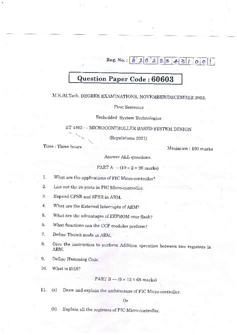 ET4103 Microcontroller Based System Designm Microprocessor And