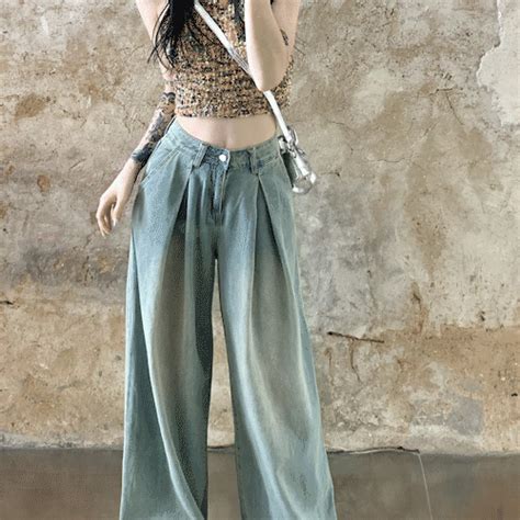 예거조아 [당일출고 봄신상 여름바지]핀턱 하이웨스트 오버핏 하렘팬츠 연청 워싱 데님 청바지 와이드팬츠 통통이 하비 하체커버 힙한 캐주얼 데일리룩 데이트룩 20대 코디