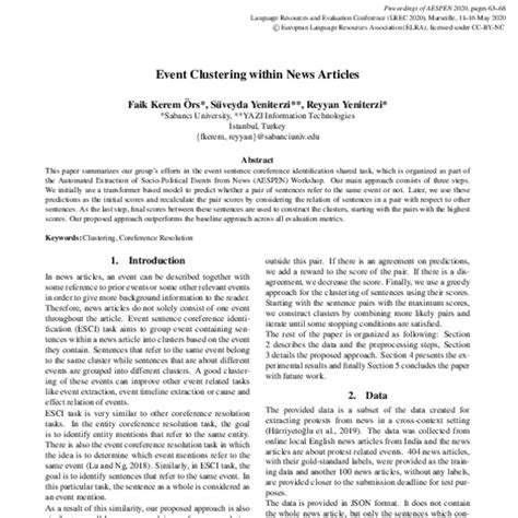 Event Clustering Within News Articles Acl Anthology