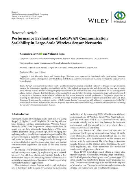 pdf performance evaluation of lorawan communication scalability in