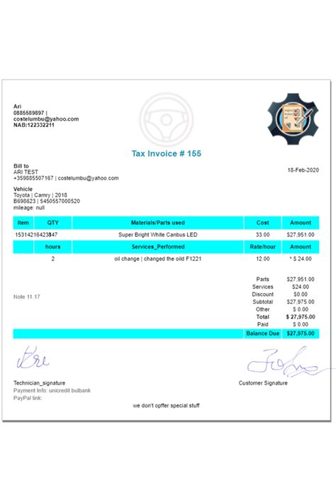 Auto Glass Invoice Templates