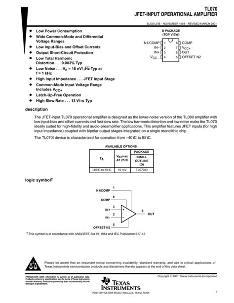 JFET Input Operational Amplifier Rev B