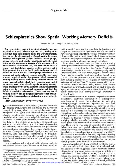 Pdf Schizophrenics Show Spatial Working Memory Deficits