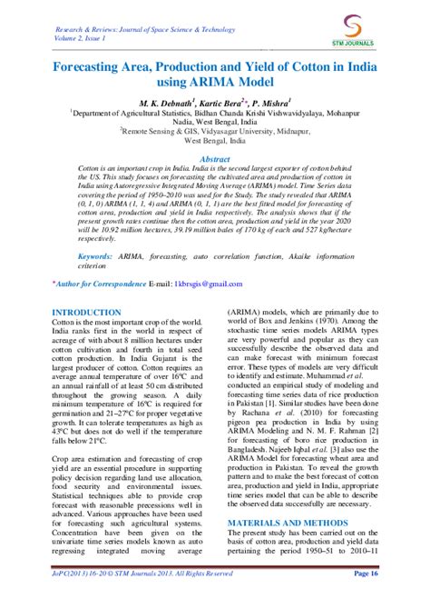 Pdf Forecasting Area Production And Yield Of Cotton In India Using Arima Model