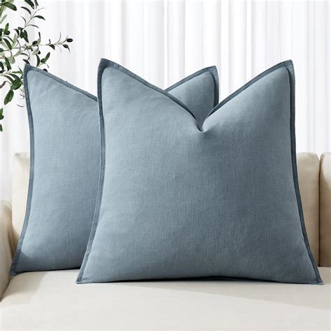 Miulee Decorative Linen Pillow Covers 20x20 Inch Blue Grey
