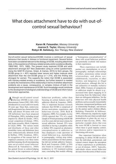 PDF What Does Attachment Have To Do With Out Ofcontrol Sexual Behaviour