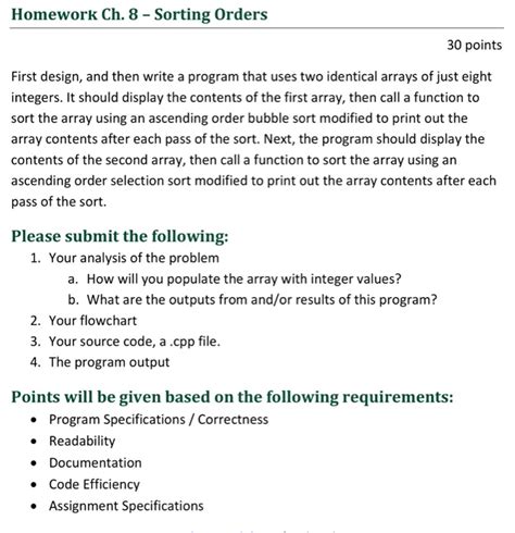 Solved Homework Ch 8 Sorting Orders 30 Points First