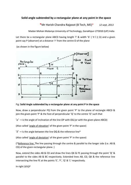 Solid Angle Subtended By A Rectangular Plane At Any Point In The Space Pdf