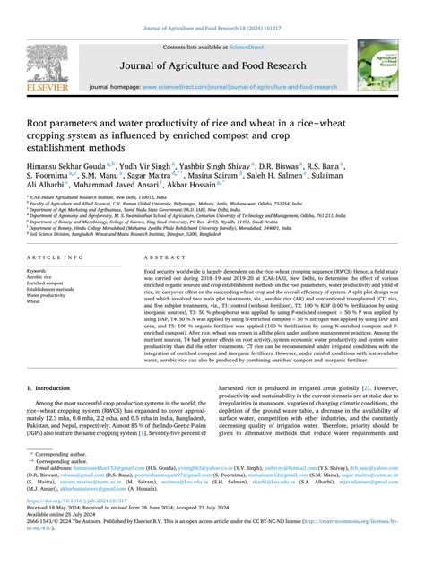 Pdf Root Parameters And Water Productivity Of Rice And Wheat In A Rice Wheat Cropping System