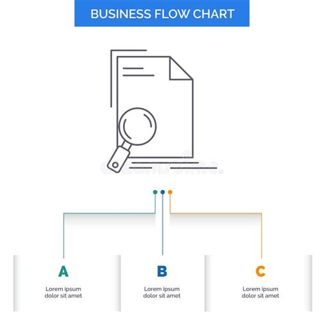 Analysis Document File Find Page Business Flow Chart Design With 3 Steps Line Icon For