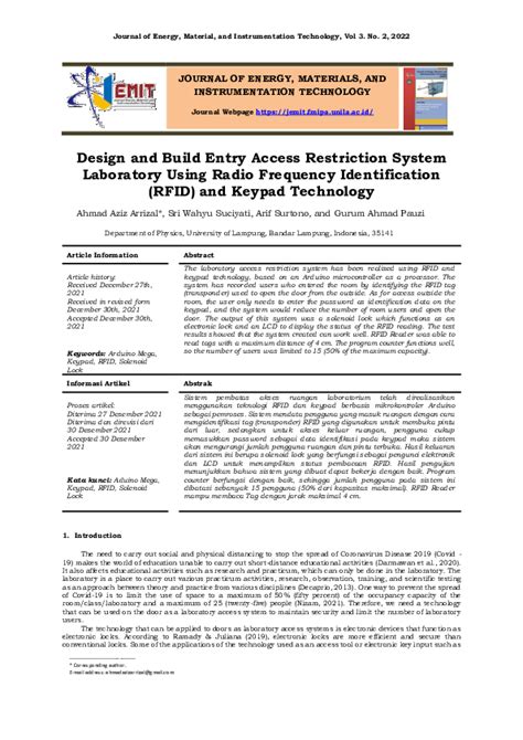 Pdf Design And Build Entry Access Restriction System Laboratory Using
