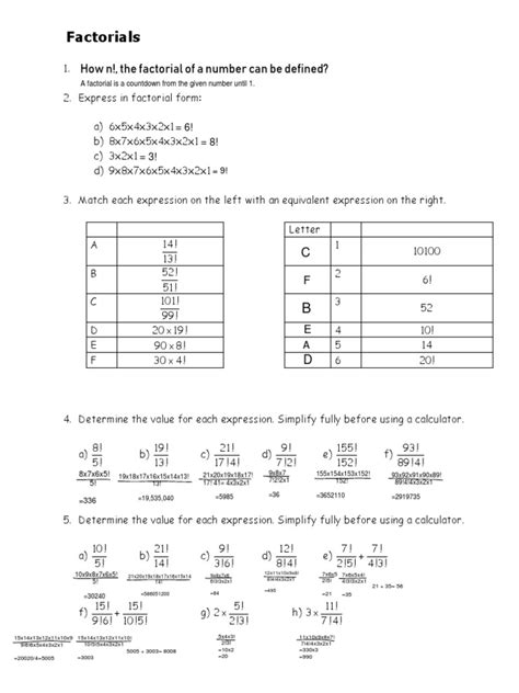 Factorials Practice Miranda R 12b Download Free Pdf Mathematics Mathematical Analysis