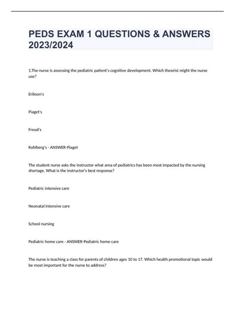 Peds Exam 1 Questions And Answers 2023 2024 Peds Stuvia Us