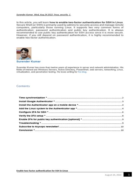 Enable Two Factor Authentication For Ssh In Linux Pdf Secure Shell Authentication