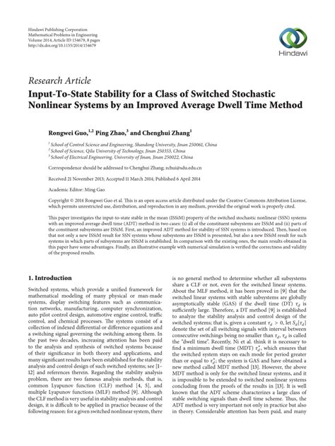 Pdf Input To State Stability For A Class Of Switched Stochastic