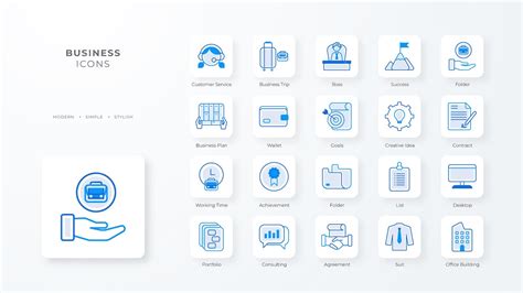 파란색 개요 스타일 사람 사업가 팀 팀워크 관리자 설정 기호 벡터 일러스트와 함께 비즈니스 사람들이 아이콘 모음 프리미엄 벡터