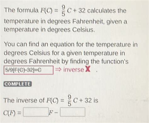 Solved The Formula Fc 95 C32 Calculates The Temperature In