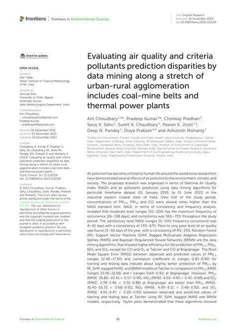 Pdf Evaluating Air Quality And Criteria Pollutants Prediction