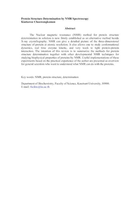 Pdf Protein Structure Determination By Nmr Spectroscopy Pirunkuacth~fsciktcintronmr