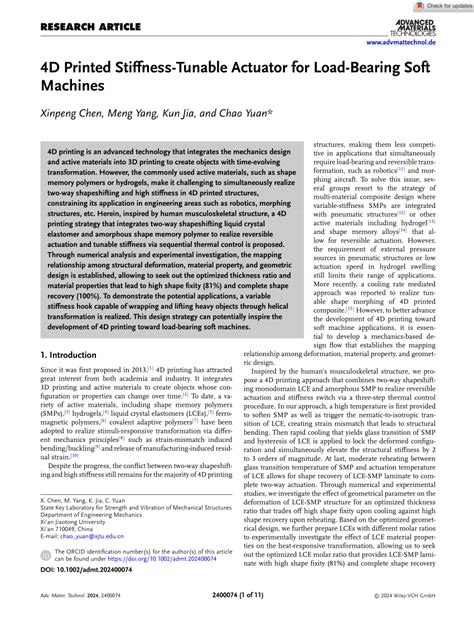 Pdf 4d Printed Stiffness‐tunable Actuator For Load‐bearing Soft Machines