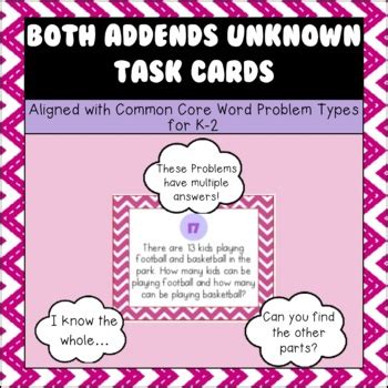100 Addition Subtraction Word Problem Task Cards Both Addends Unknown