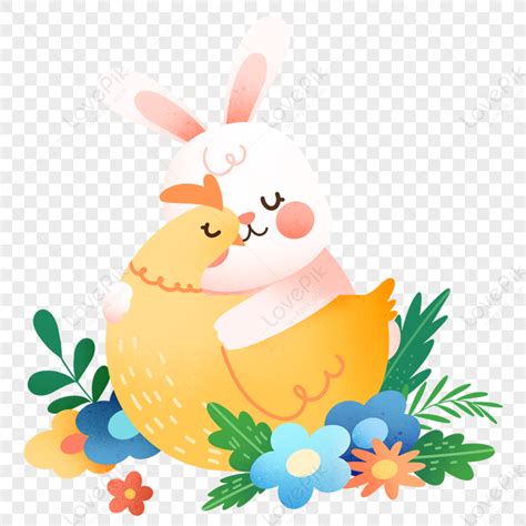 Pascua Lindo Conejito Abrazando Pollitoconejoblancoreligión Png