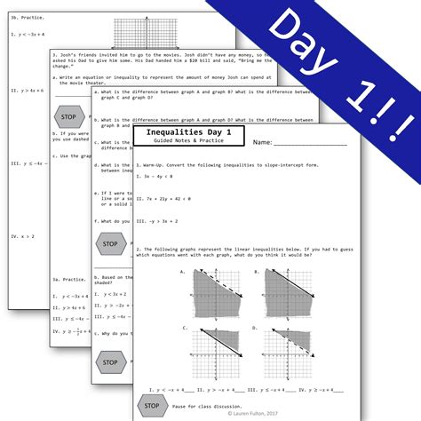 Graphing Linear Inequalities Guided Notes 2 Days Lauren Fulton Math