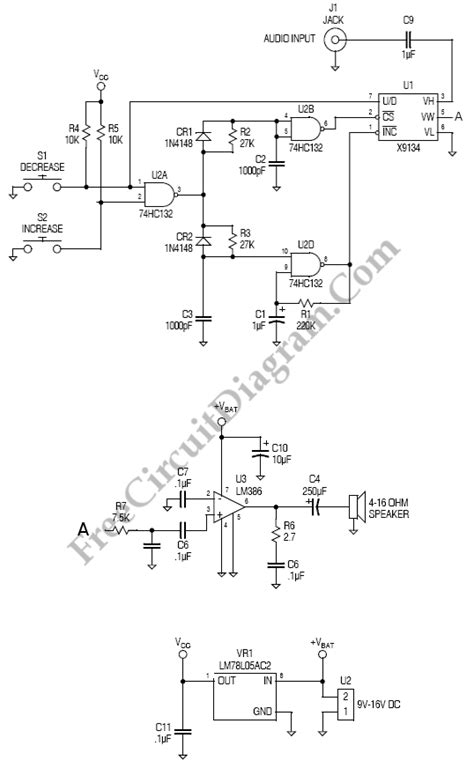 Audio Amplifier With Logarithmic Digital Volume Control Electronic Circuit Diagram